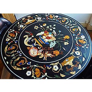 Marble Round Dining Table Top Pietrradura Inlay Housewarming Gift For Her