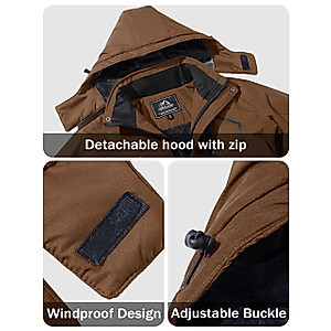 MAGCOMSEN Rain Jacket Men Rain Coats Warm Snow Jacket Waterproof Jacket Snowboarding Jacket Ski Jacket Skiing Jacket Winter Coat for Men Windbreaker Mens Parka Brown