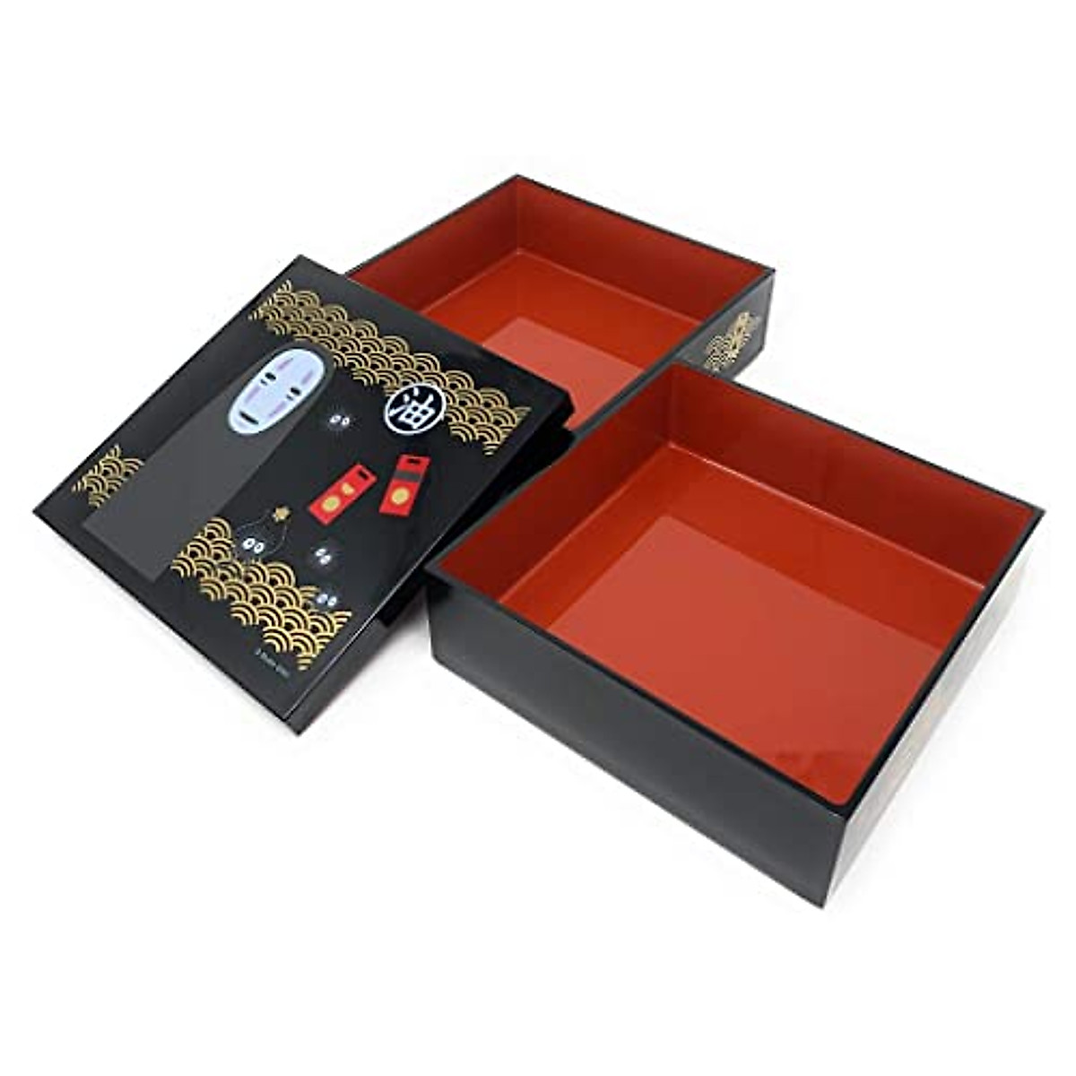 Studio Ghibli Jubako Japanese Traditional Bento Box - Spirited Away - Kaonashi (No Face) - Set of 27oz Japanese Lunch Box with Spoon/Chopsticks in a noise-free case (Konashi Jubako, Spoon)