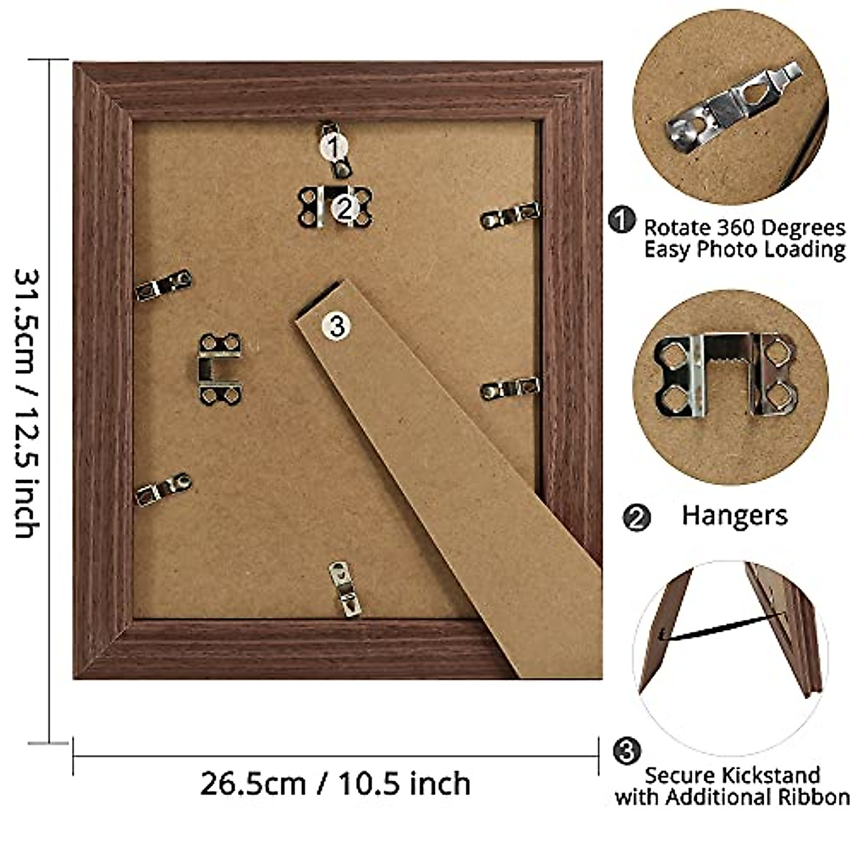 GraduationMall 8x10 Wood Picture Frames,Display Photos 5x7 with Mat or 8x10 Without Mat,Real Glass,Wall or Tabletop Display,Rustic Brown Set of 2