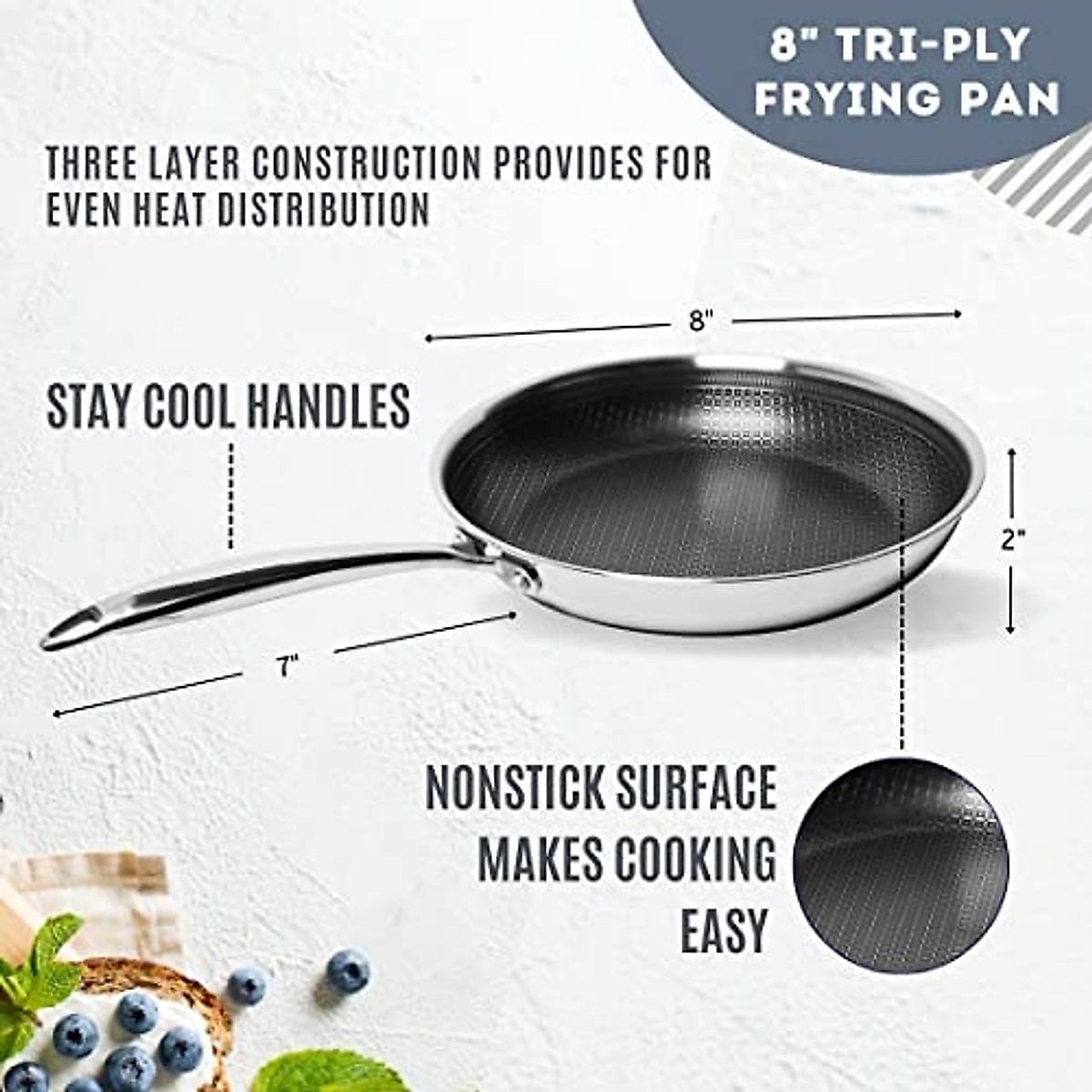 Lexi Home Tri-ply 8" Stainless Steel Scratch Resistant Nonstick Frying Pan
