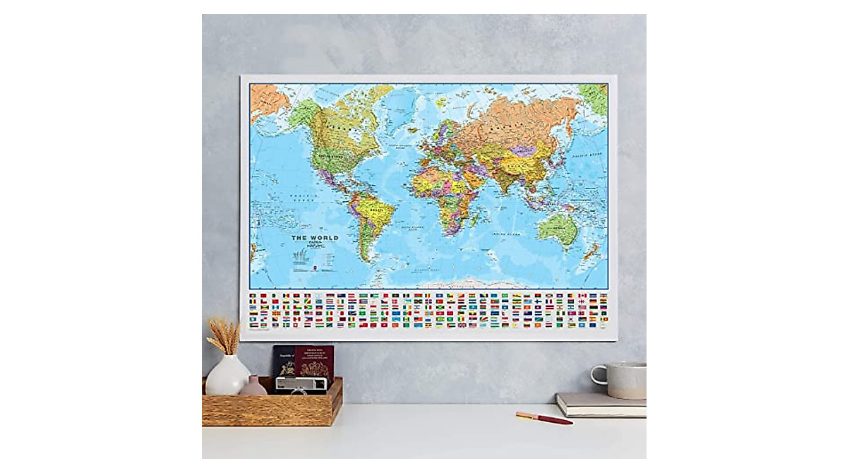 Large Laminated World Map Poster with Flags - 23x33