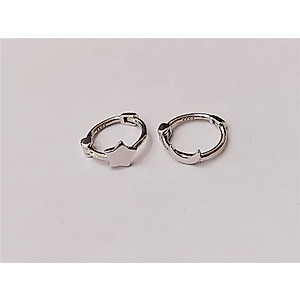 Asymmetrical Star Moon Small Hoop Earrings for Women Girls 925 Sterling Silver Charms Tiny Minimalist Crescent Moon Star Cartilage Clip Cuff Stud Earrings Fashion Delicate (Silver)