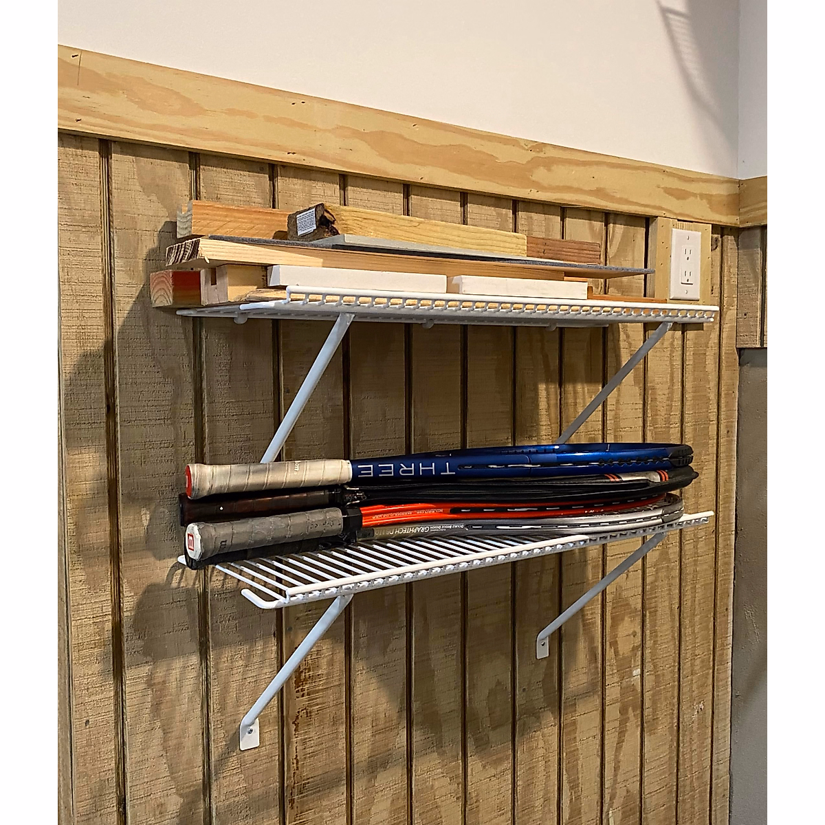 Generic 2 pc White Wall Shelf Inexpensive Heavy-Duty Steel with an Anti-Rust Coat with All Hardware, Pantry Wall Shelves, Garage Wall Shelves, Wall Mounted Shelf for Storage, Laundry Room Shelf