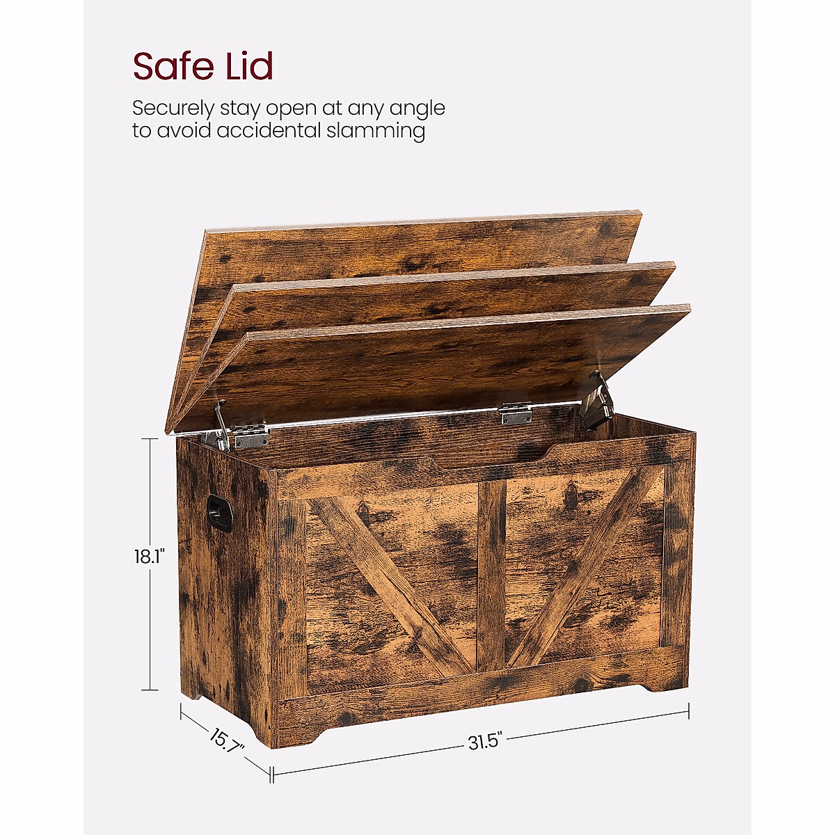 VASAGLE Storage Chest, Storage Trunk with 2 Safety Hinges, Storage Bench, Shoe Bench, Farmhouse Style, 15.7 x 31.5 x 18.1 Inches, for Entryway, Bedroom, Living Room, Rustic Brown ULSB062T01