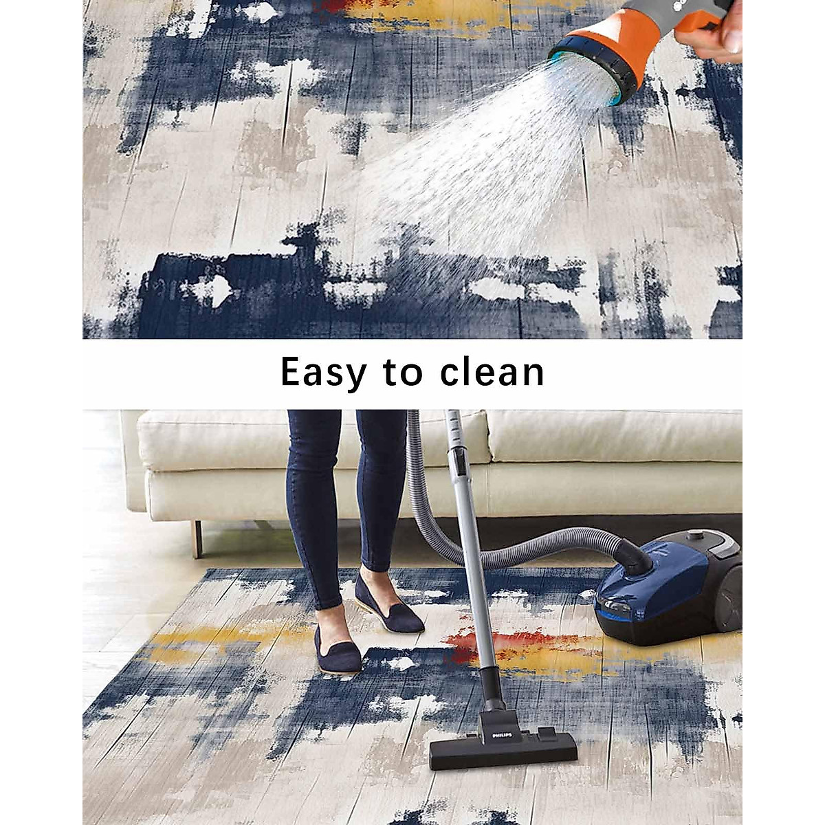 Minimalist Abstract Outdoor Rugs for 4'x6' Patios Clearance, RV Camping Mat Rug Portable Outside Rug Indoor Outdoor Area Rug Mat for Beach Deck Pool Navy Blue Modern Painting Art