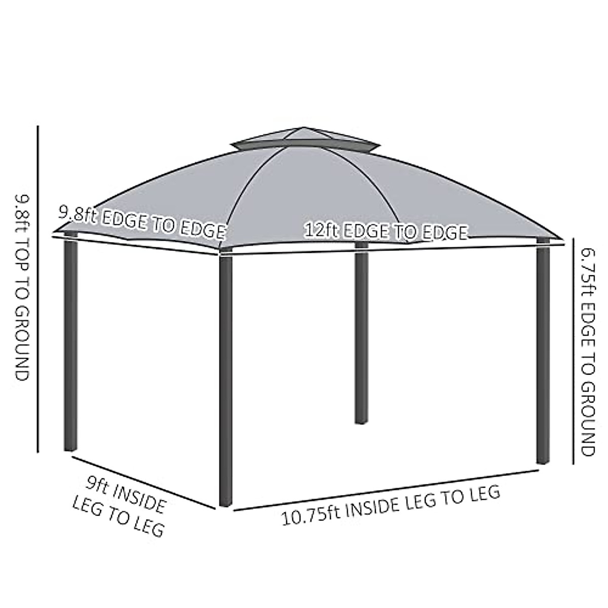 Outsunny 10' x 12' Outdoor Gazebo, Patio Gazebo Canopy Shelter w/Double Vented Roof, Zippered Mesh Sidewalls, Solid Steel Frame, Grey