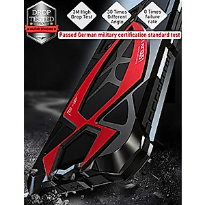 KumWum Armor Phone Case for Samsung Galaxy S21 Ultra Military Grade Drop Protection Cover S21Ultra 5G Heavy Duty Hybrid Metal Bumper Built-in Silicone Shockproof Dustproof - Black + Red