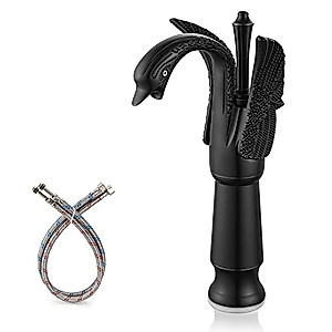 Cinwiny Swan Faucet Matte Black Bathroom Vessel Sink Faucet Single Handle One Hole Tall Lavatory Basin Tap Mixer Deck Mount Bird Faucet