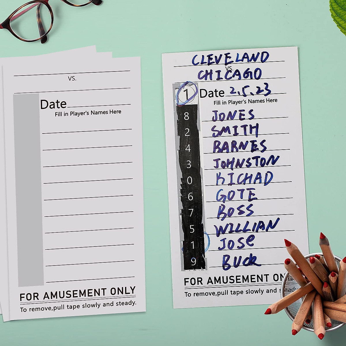 100 Packs 10 Line Sports Strip Cards Super Football Bowl Football Pool Cards, 100 No-Repeat Baseball Boxing Soccer Football Strip Cards Playing Scratch Off Cards for Super Football Party Favor