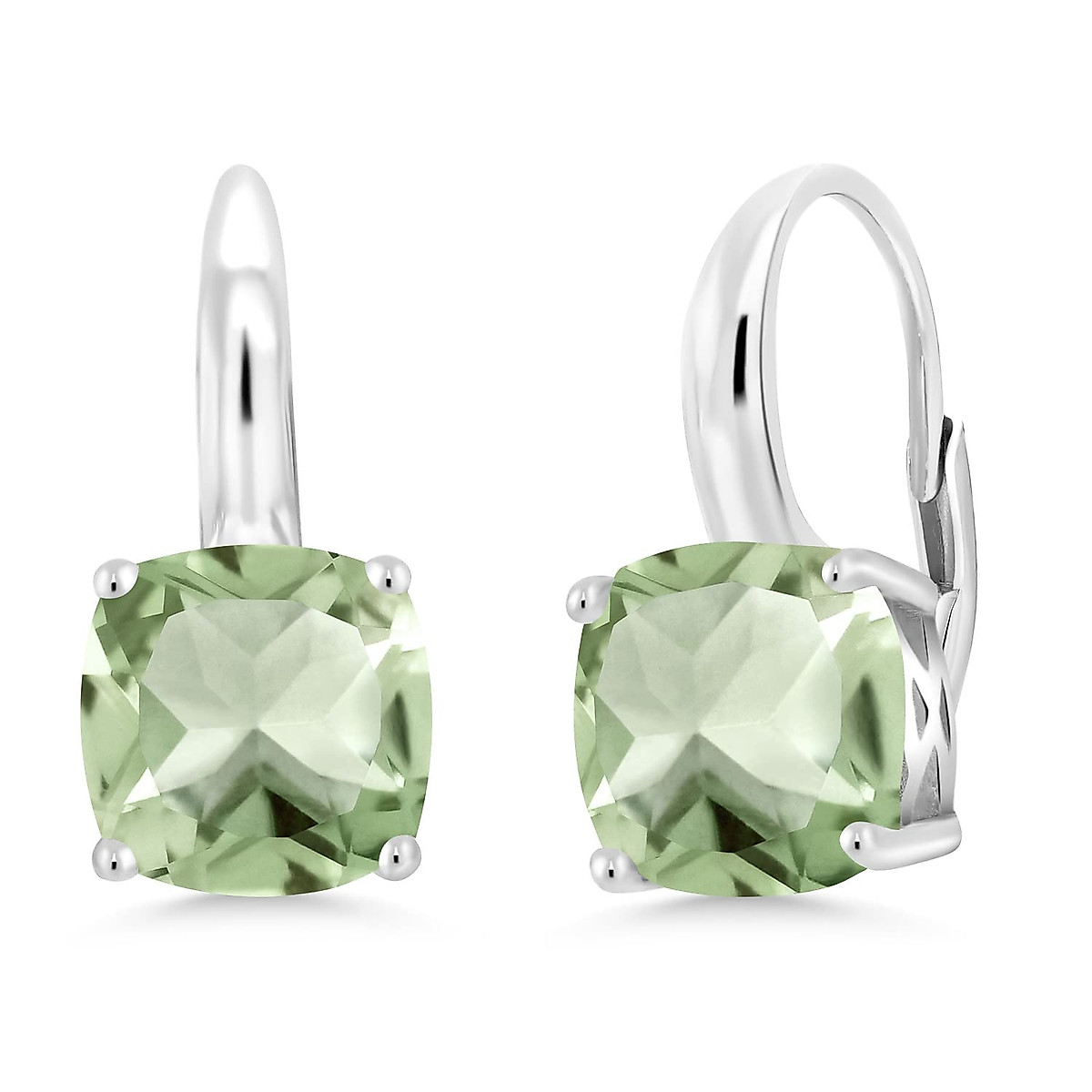 Gem Stone King 4.10 Cttw Green Prasiolite Dangle Earrings For Women In 925 Sterling Silver | Gemstone Birthstone | Cushion 8MM