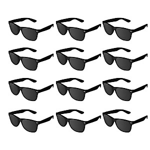 Super Z Outlet Plastic Vintage Retro Style Sunglasses Classic Shades Eyewear Party Prop Favors (12 Pairs) (Black)