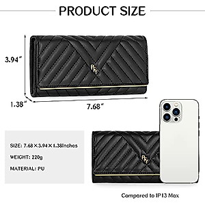 YOUBDM Trifold Quilted Wallet For Women Large Capacity Leather Wallet Long Clutch Ladies Credit Card Holder Checkbook Organizer Coin Purse