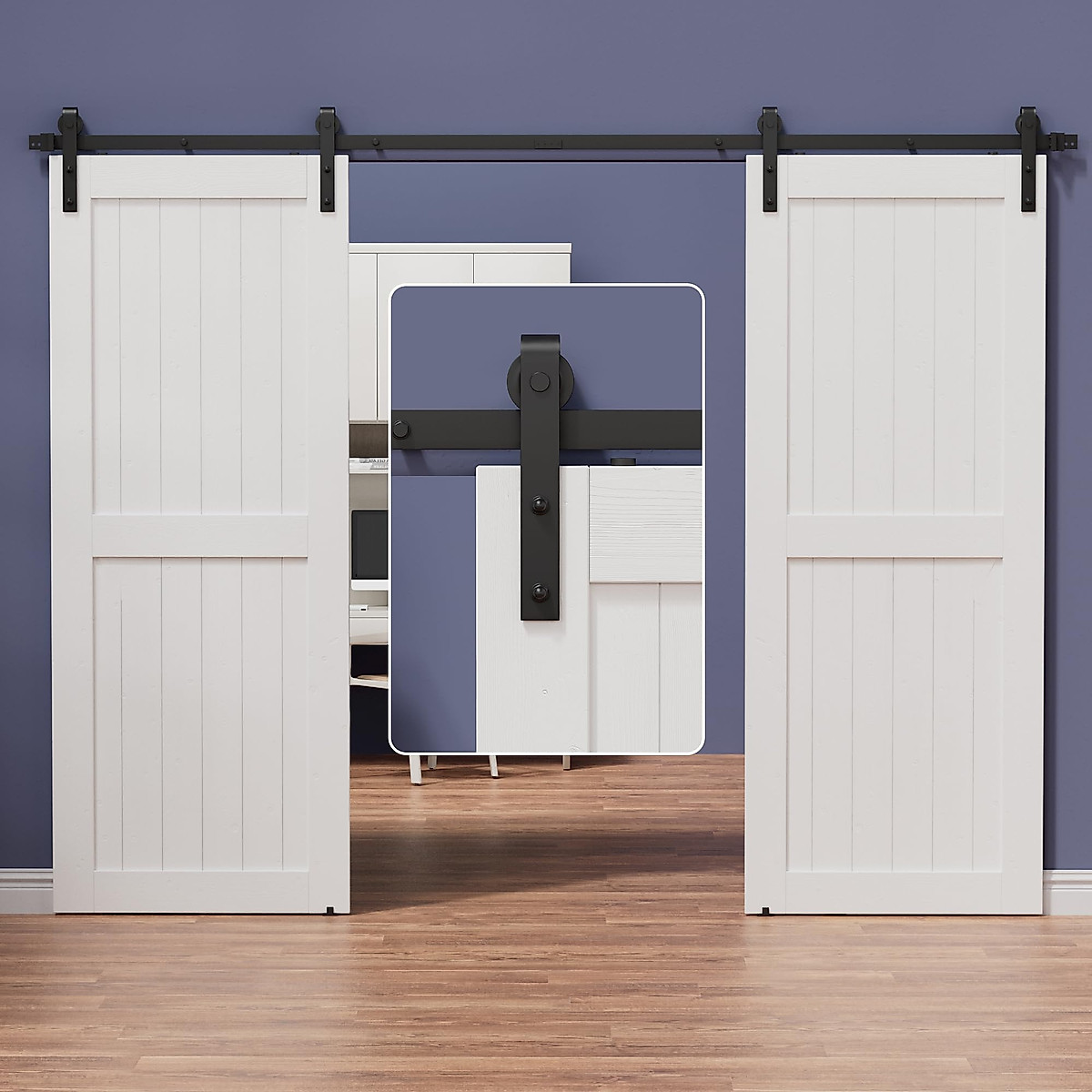 ZEKOO 11 FT Hardware Kit for Cabinet Closet, Sliding Door Hardware for Double , Heavy Duty Black barn door Track with Steel Hanger, Slide Smoothly Quietly, Easy Install