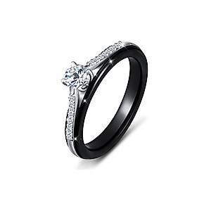 S925 Sterling Silver Ceramic Black Band Promise Rings for Her Women Wife Bride Mom Lover Engagement Wedding Jewelry Birthday 9