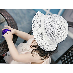 jerague Kids Toddler Baby Straw Sun Hat with Bowknot White Floppy Summer Beach Protection Hats for Boy Girl (White/Lace, 3-5years)