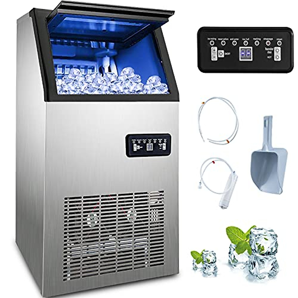 Electric Ice Cube Making Machine Stainless Steel Generator Liquid Freezer for Restaurants Coffee Shops Home Commercial Use