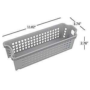 Ponpong Small Slim Grey Plastic Storage Baskets, 11.02" X 3.74" X 2.76", 6 Packs