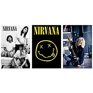 Nirvana - 3 Piece Music Poster Set (Logo/Smiley, Kurt, Krist & Dave, Kurt Live On Stage) (Size: 24" x 36" each)
