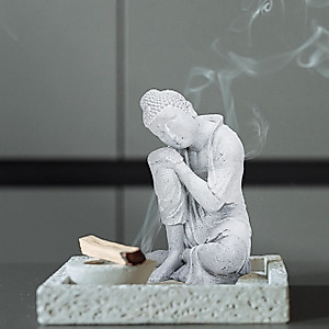 TERESA'S COLLECTIONS Natural Concrete Buddha Statues Meditation Decor, Small Meditating Buddha Zen Decor Resin Figurine for Indoor Home Table Desk Sand Tray Yoga Room Garden Outdoor Decorations, 7.9"