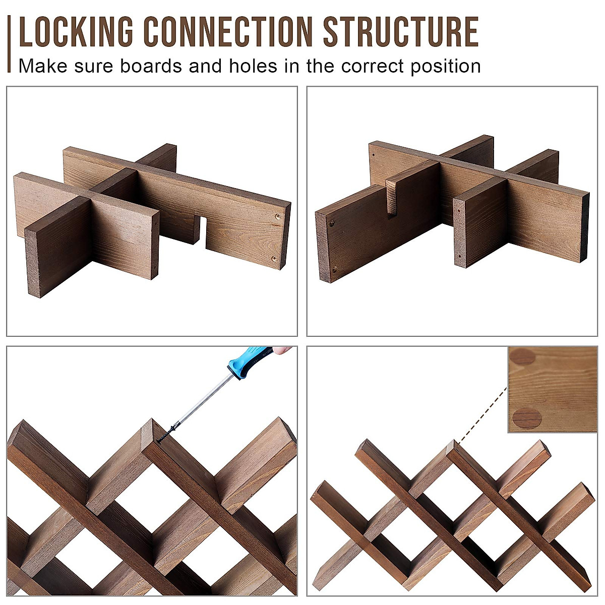 WELLAND Wood Countertop Wine Rack, Rustic Tabletop Wine Holder, 7 Bottle Wine Holder, Minimal Assembly Required | 21.25" W x 4" D x 11.5" H