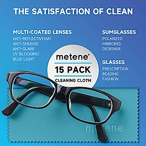 Metene 15 Pack Microfiber Cleaning Cloths (6"x7") in Individual Vinyl Pouches | Glasses Cleaning Cloth for Eyeglasses, Phone, Screens, Camera Lens and Other Delicate Surfaces Cleaner (Blue)