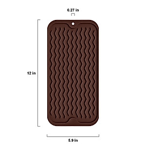 Silicone Dish Drying Mat, Non-Slip Easy Clean Sink Mat Large Heat-resistant Dish Drainer Mat for Kitchen Counter, Sink, Refrigerator or Drawer liner (12" x 6", COFFEE)