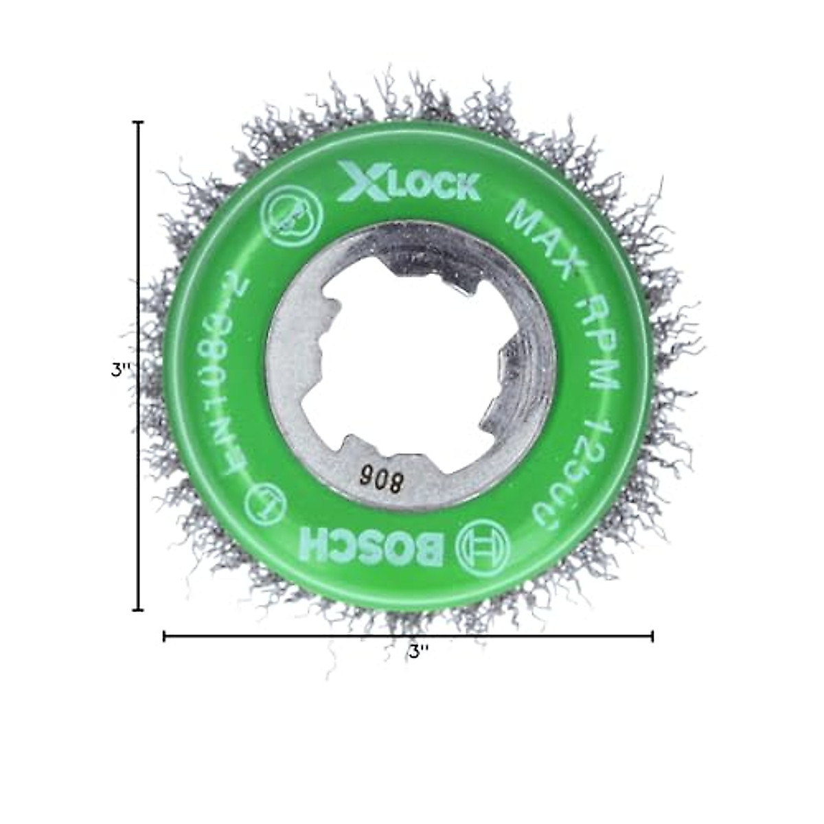 BOSCH WBX319 3 In. X-LOCK Arbor Stainless Steel Crimped Wire Cup Brush For Applications in Removing Weld Scale, Burrs and Corrosion, Preparing Painting Surfaces