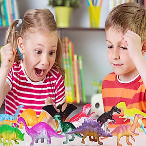 MOLIDA 64Pcs Mini Dinosaur Figures, Assorted Vinyl Plastic Dinosaur Toys for Birthday Party Supplies
