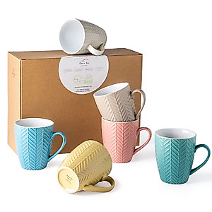 AmorArc 15oz Coffee Mugs Set of 6, Large Ceramic Coffee Mugs for Men Women Dad Mom, Modern Coffee Mugs with handle for Tea/Latte/Cappuccino/Cocoa. Dishwasher&Microwave Safe, Multi-color