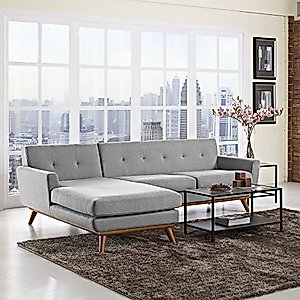 Modway Engage Mid-Century Modern Upholstered Fabric Left-Facing Sectional Sofa in Expectation Gray