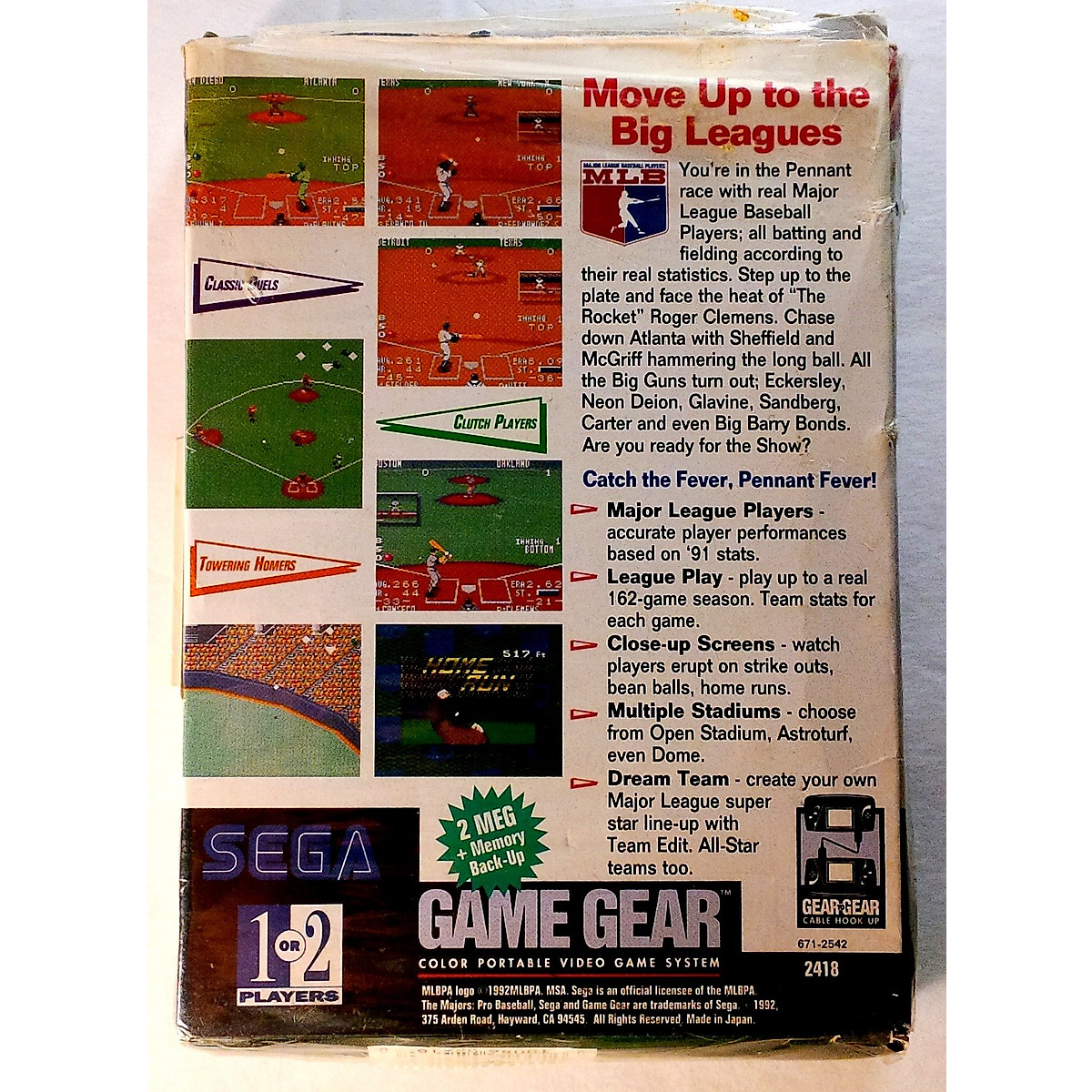 Majors Pro Baseball Sega Game Gear