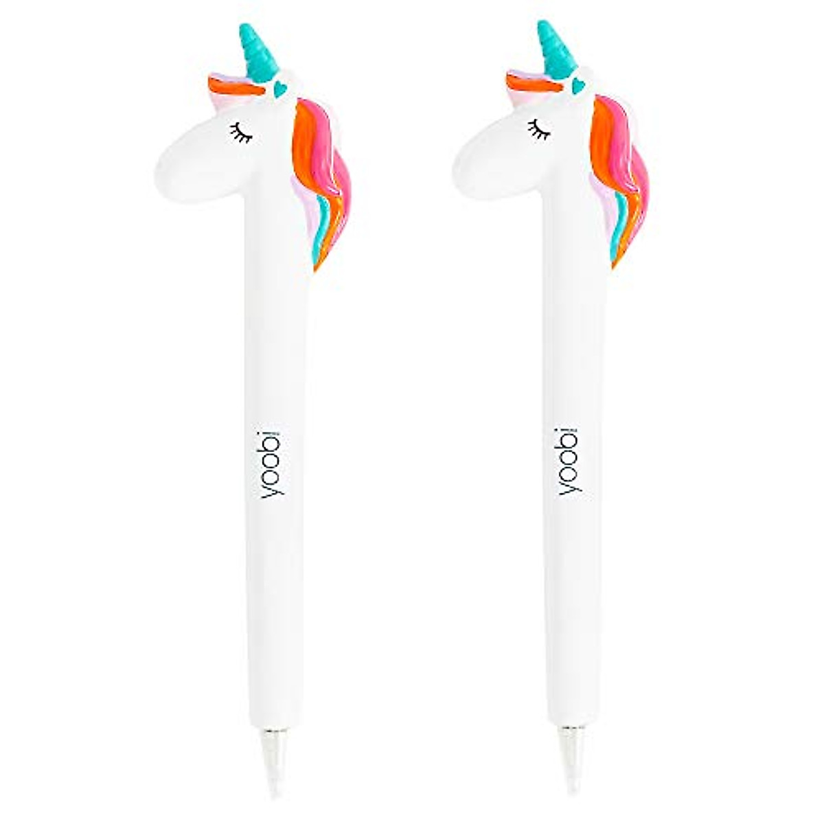 Yoobi White Unicorn Ballpoint 2-Pack Pens | Set of 2 | Fun, Trendy Writing for School, Desk, Work | Black Ink | 0.8mm Medium Tip (YOOB3192249)