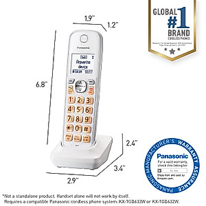Panasonic Expandable Cordless Phone System with Answering Machine and Call Block - 3 Cordless Handsets & Additional Cordless Phone Handset for use with KX-TGD63x Series Cordless Phone Systems