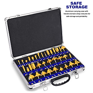 PLATINUMEDGE Router Bits Set, Tungsten Carbide Router Bits Set 1/4 Shank, Router Bit Kit for DIY, Woodworking Project, 35 Piece Set with Premium Aluminum Carry Storage Case