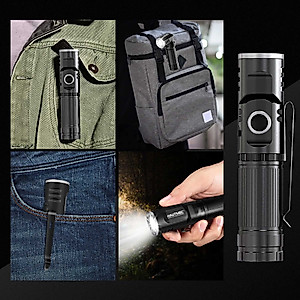 HAUTMEC Swivel 500 Lumens Rechargeable LED Flashlight,Bright Mini Tactical Pocket Torch with Magnetic Base, Waterproof Led Flashlight 3 Modes for Camping, Outdoor, Hiking HT0092-WL