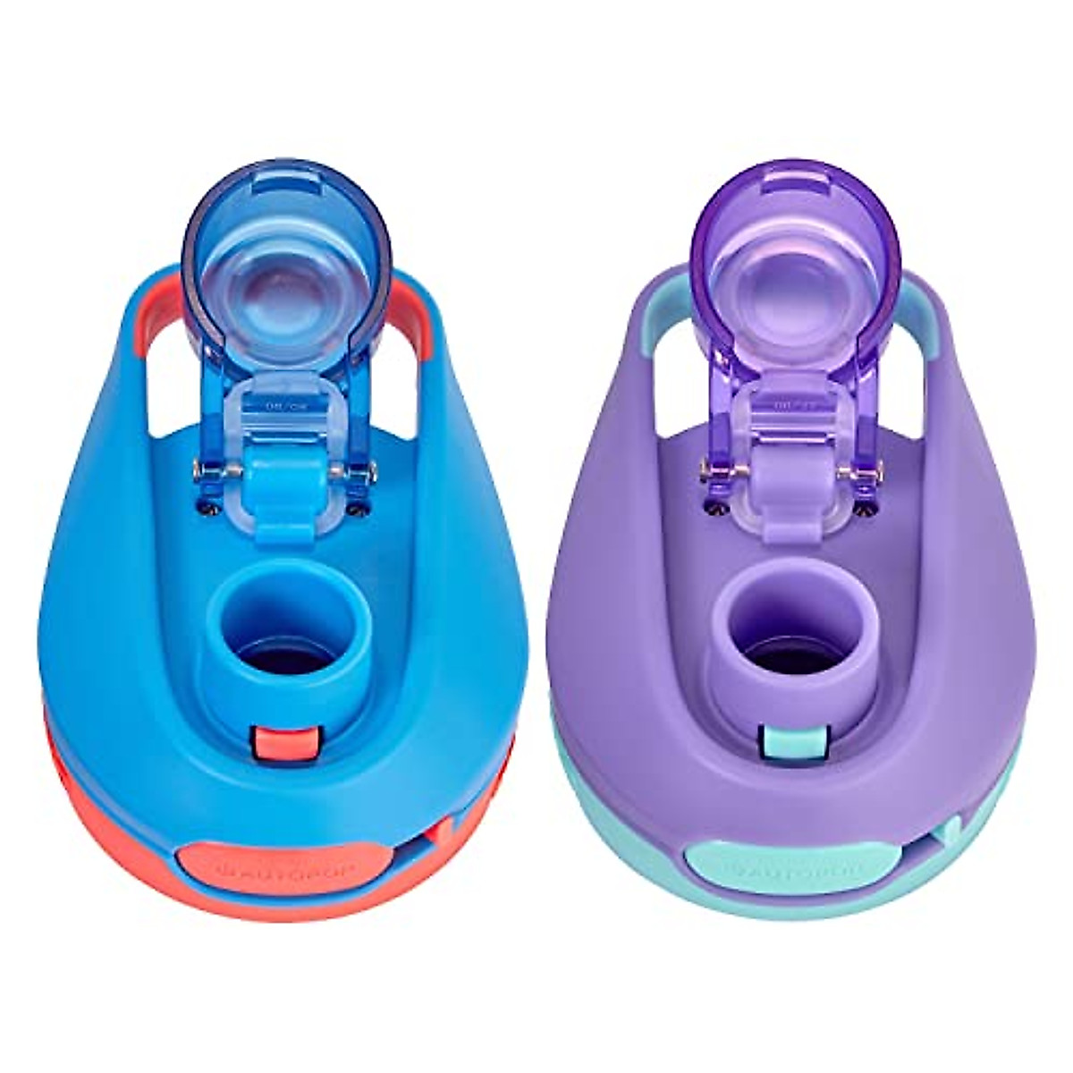 Contigo Jessie Kids Water Bottle with Leak-Proof Lid, 14oz Dishwasher-Safe Kids Water Bottle, Fits Most Cup Holders, 2-Pack Blue Poppy/Coral & Amethyst/Jade