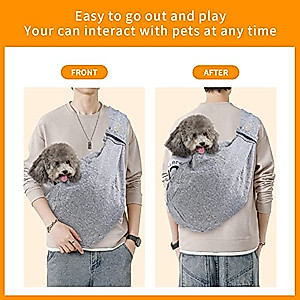 Dog Cat Sling Carrier, Subway Hands-Free Dog Cat Carrying Bag, Double-Sided Reversible Soft Fabric Puppy Sling, Outdoor Breathable Cotton Carrier for Small Dog Cat Pet