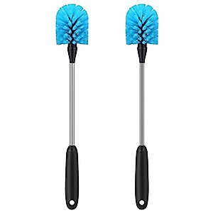 Stainless Steel Water Bottle Brush, Long Handle Scrubbing Brush, Built for Cleaning Sports Bottles, Baby Bottles, Cups, Coffee Mugs, Glasswares, Tumblers, Wine Decanters, Flask, 2 Pack, 15 in