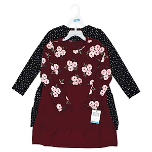 Hudson Baby Infant and Toddler Girl Cotton Dresses, Burgundy Floral, 6-9 Months