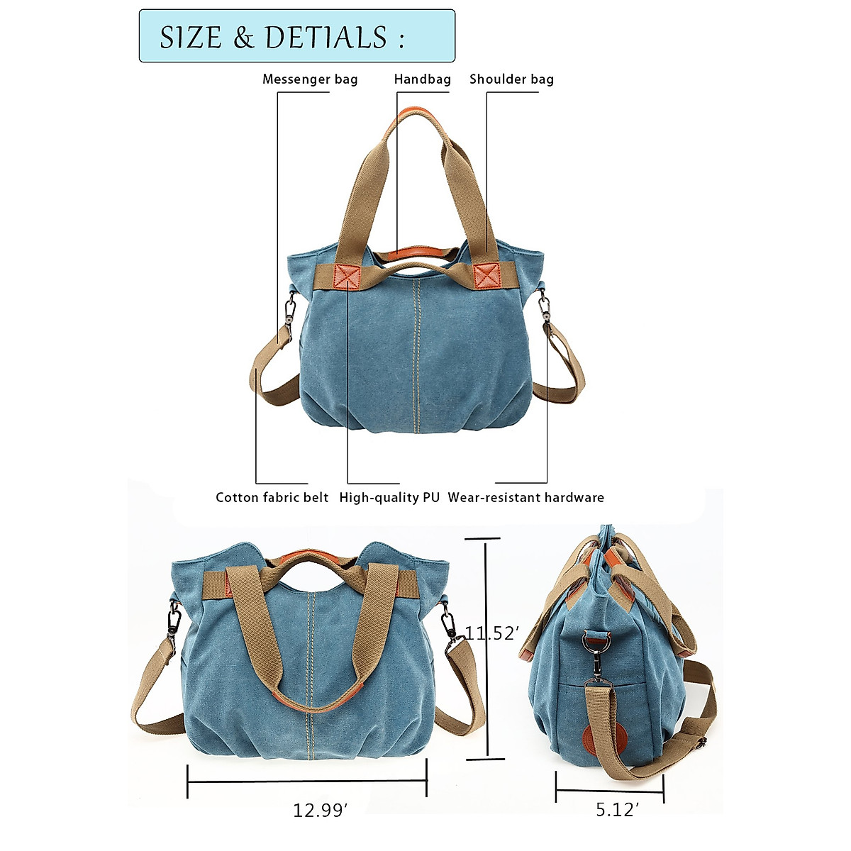 Chikencall® Women Bags Casual Vintage Hobo Canvas Mulit-Pocket Daily Purse Top Handle Shoulder Tote Shopper Christmas Handbags Black