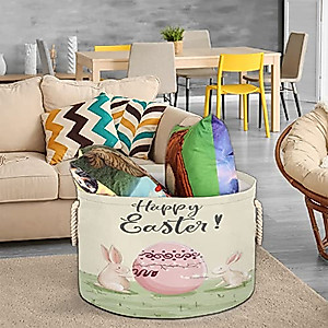Happy Easter Funny Rabbits (7) Large Round Baskets for Storage Laundry Baskets with Handles Blanket Storage Basket for Bathroom Shelves Bins for Organizing Nursery Hamper Girl Boy