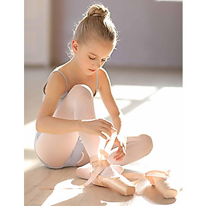 Daydance Women's Pointe Shoes Pink Ribbon Ballerina Ballet Shoes with Silicone Toe Pads (Light Pink, 7)