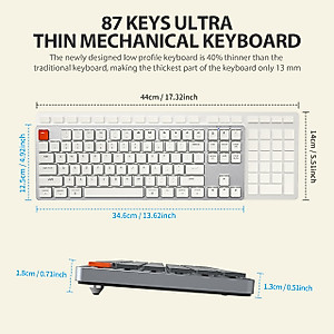 Low Profile Mechanical Keyboard for Mac, 87 Keys Brown Switch White Backlit Apple Keyboard Type-C Wired, Ultra-Slim Quiet Gaming Computer Keyboard for MacBook Pro/Air, iMac, Mac Mini