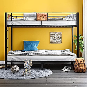 SHA CERLIN Bunk Bed Twin Over Twin Size with Ladder and Full-Length Guardrail, Metal, Storage Space, No Box Spring Needed, Noise Free, Black