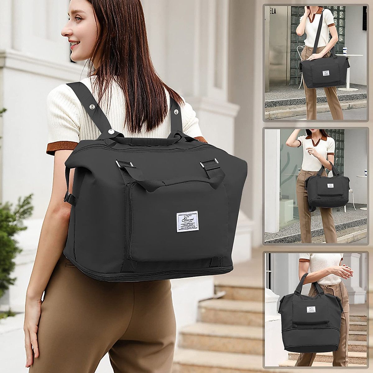 New upgrade travel duffel bag,waterproof gym tote bag,weekender overnight bags,dry and wet separate sports portable shoulder bag with Large capacity, expandable and foldable (Black)