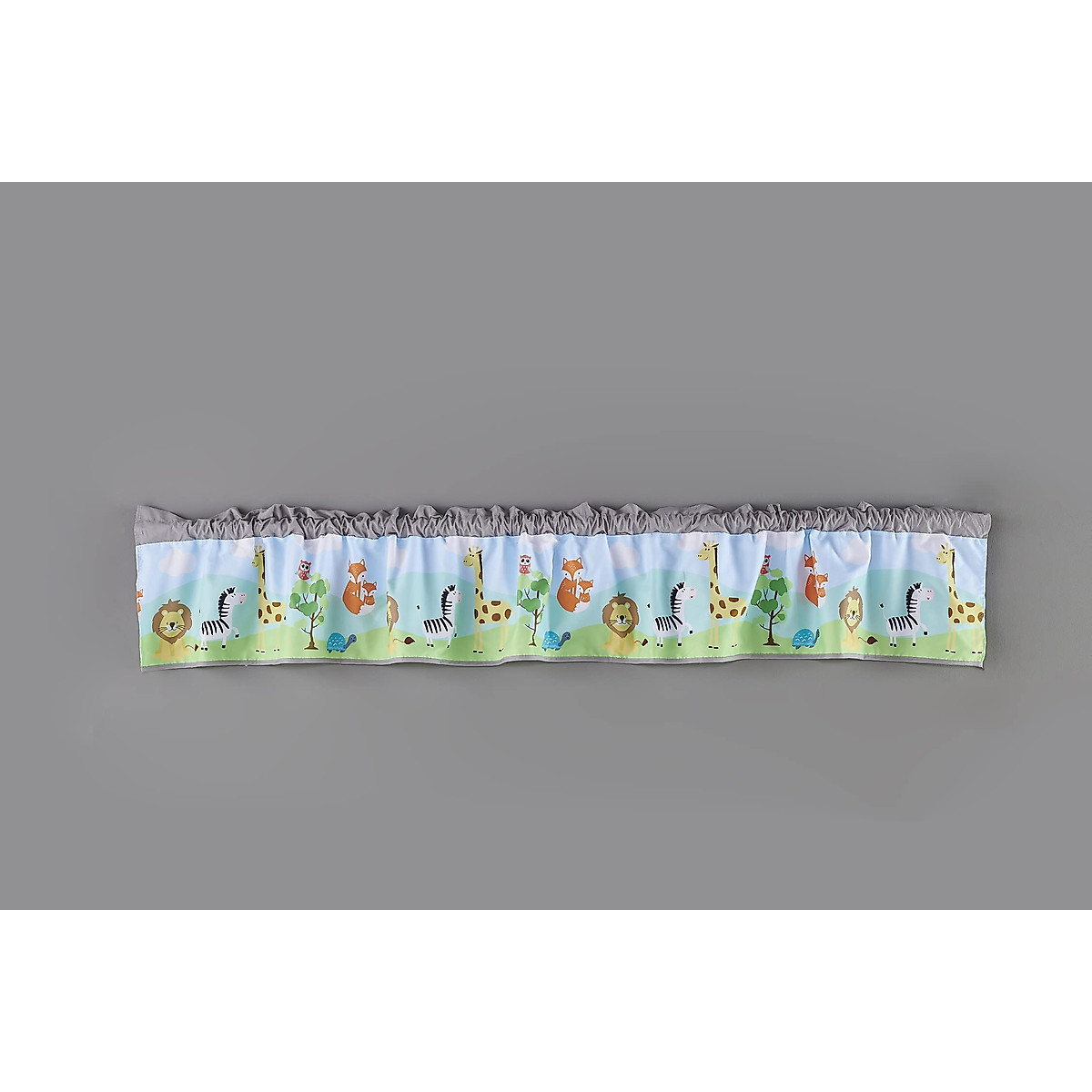 5 PCs Noah's Ark Nursery Crib Bedding Set Blue Grey Animal Theme Baby Crib Bedding Set Quilt + Skirt + Fitted Sheet + Diaper Storage Bag + Window Valance