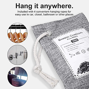 WGCC Bamboo Charcoal Air Purifying Bag 8 Pack, Activated Charcoal Bags Odor Absorber, Natural Car Air Freshener, Moisture Absorber for Closet, Shoe, Car, large Room, Pet Safe (4x75g, 4x200g)