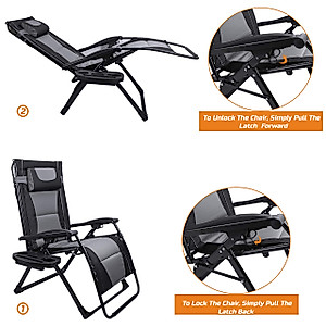 Adako USA XXL Oversize Recliner Folding Chair for Camping Patio Outdoors Zero Gravity Extra Wide Reclining Padded Seats with Sunshade and Cup Holder Tray [Heavy Duty]