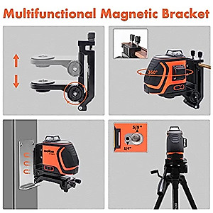 DOVOH High Visibility Laser Level Outdoor: Heavy Duty 3x360° Self Leveling Laser Levels for Construction Up To 197ft Long Range 110mw Diodes Green 12 Line Laser Leveler 3D Rechargeable, H3-360G